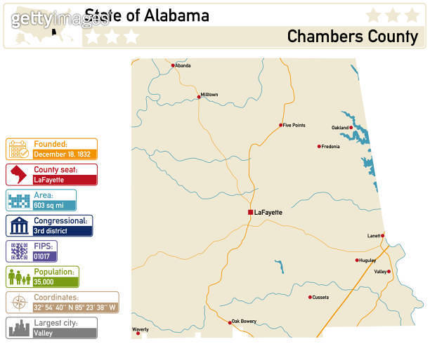 Detailed infographic and map of Chambers County in Alabama USA ...