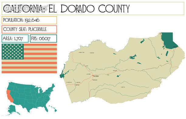 Large and detailed map of El Dorado County in California, USA. 이미지 ...