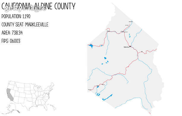 Map of Alpine County in California, USA. 이미지 (1511173717) - 게티이미지뱅크