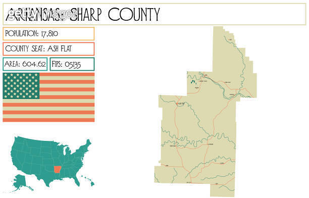 Map of Sharp County in Arkansas, USA. 이미지 (1499989239) - 게티이미지뱅크