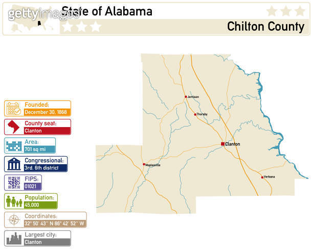 Detailed infographic and map of Chilton County in Alabama USA ...