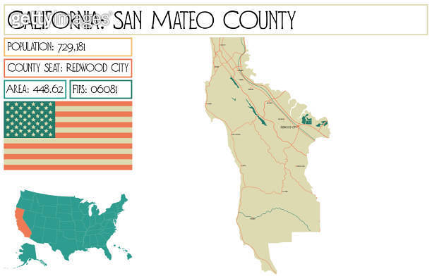 Large and detailed map of San Mateo County in California, USA ...