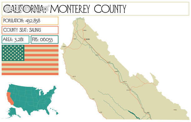 Large and detailed map of Monterey County in California, USA ...