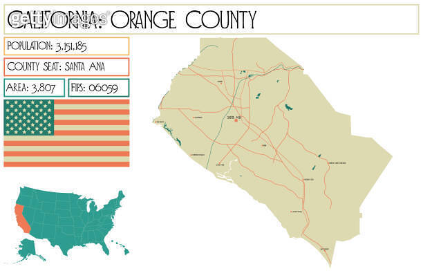 Large and detailed map of Orange County in California, USA. 이미지 ...