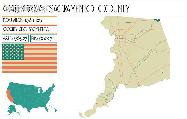 Large and detailed map of Sacramento County in California, USA ...
