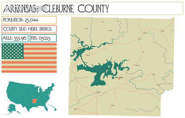 Map of Cleburne County in Arkansas, USA. (1483537835) - 게티이미지뱅크