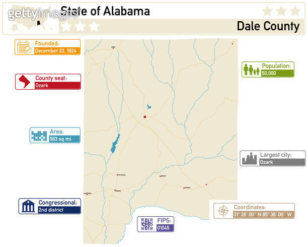 Detailed infographic and map of Dale County in Alabama USA. (1798597694 ...