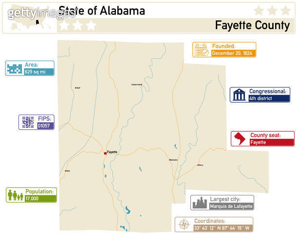 Detailed infographic and map of Fayette County in Alabama USA ...