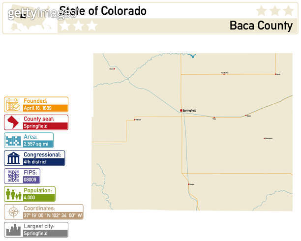 Detailed infographic and map of Baca County in Colorado USA ...