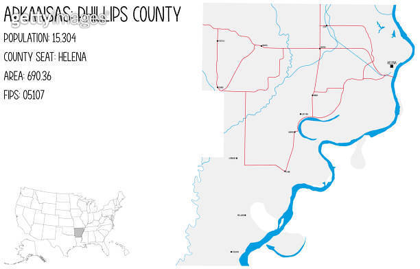 Map of Phillips County in Arkansas, USA. 이미지 (1492543572) - 게티이미지뱅크