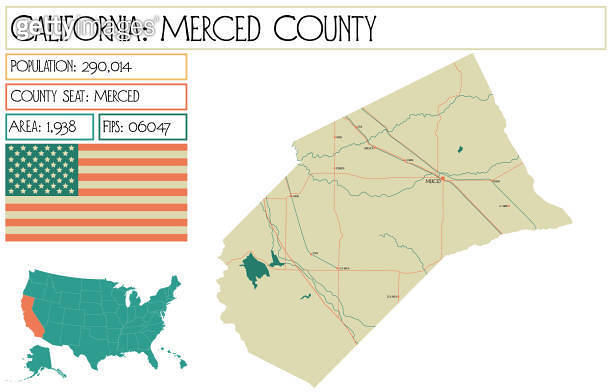 Large and detailed map of Merced County in California, USA. (1665496961 ...