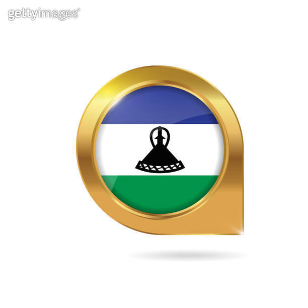 Lesotho flag location map pin, pointer with icon country gold frame ...