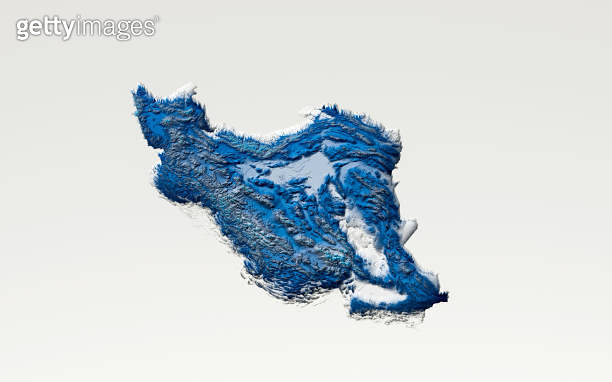 3d Deep Blue Water Iran Map Shaded Relief Texture Map On White ...