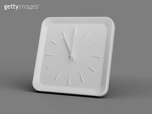 3d Simple White Square Wall Clock 11 O'Clock Eleven O'Clock On Grey ...