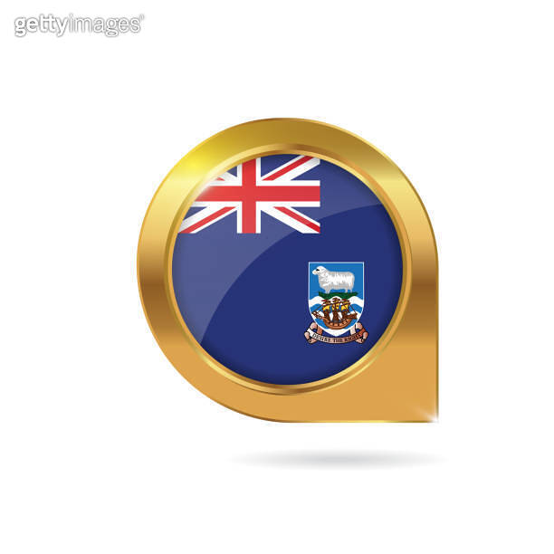 Falkland Islands flag location map pin, pointer with icon country gold ...