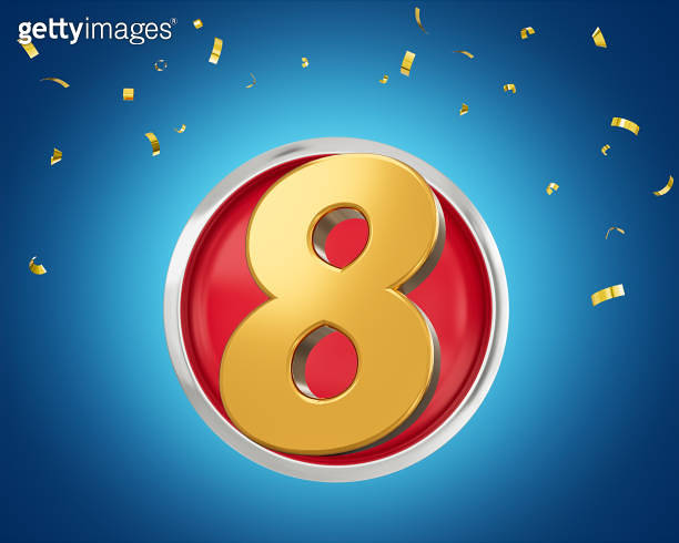Gold Number 8 Gold Number Eight, Rounded Red Icon with Particles On ...