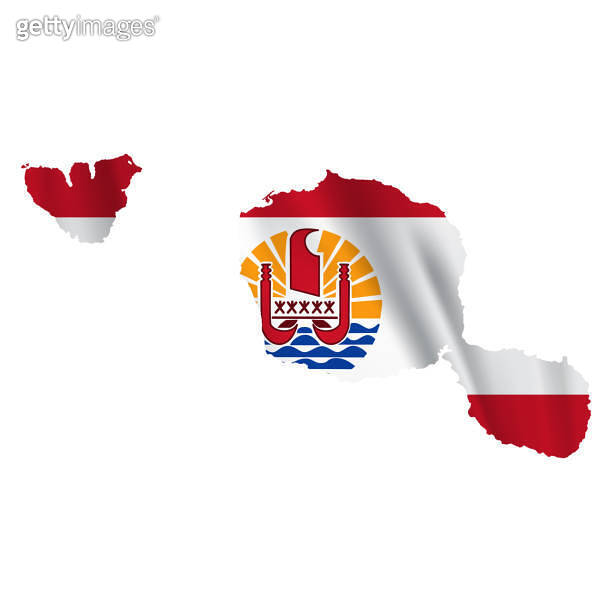 French Polynesia map with waving flag isolated on white background ...
