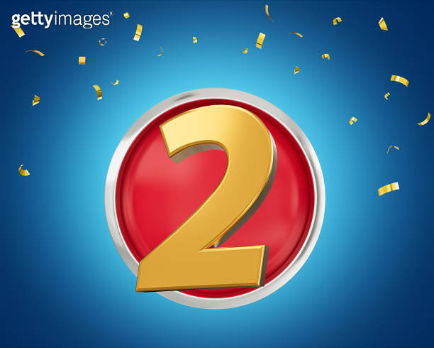 Gold Number 2 Gold Number Two On Rounded Red Icon with Particles On ...