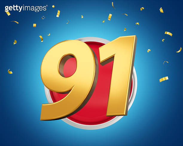 Gold Number 91 Gold Number Ninety One On Rounded Red Icon with ...