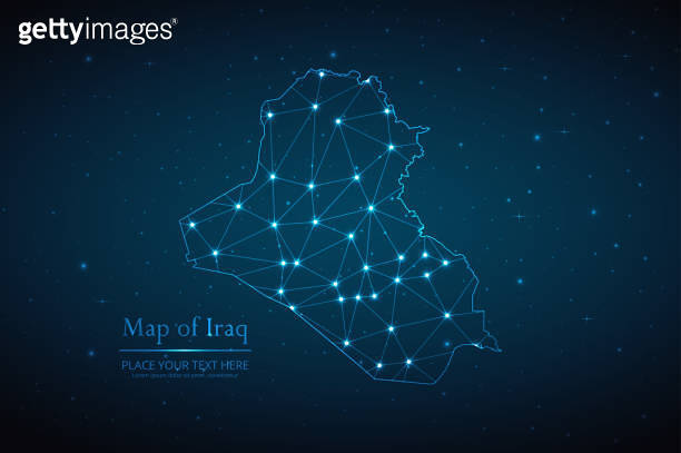 Abstract map of Iraq geometric mesh polygonal network line 이미지 ...