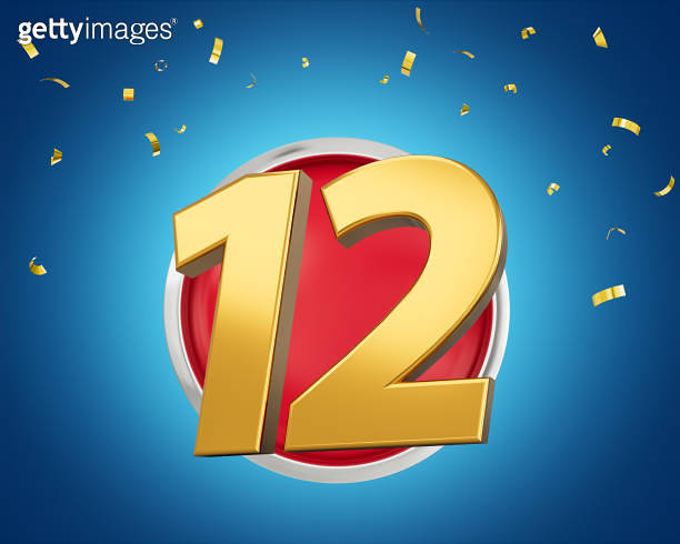 Gold Number 12 Gold Number Twelve Rounded Red Icon with Particles On ...