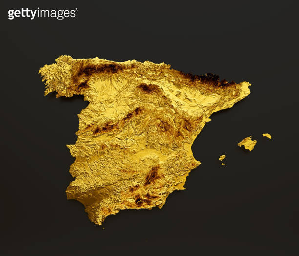 Spain Map Golden metal Color Height map Background 3d illustration ...