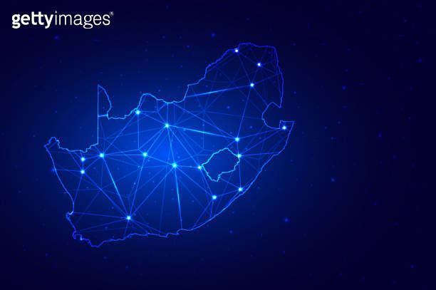 Abstract Map of South Africa from polygonal blue lines and glowing 이미지 (1461382354) - 게티이미지뱅크
