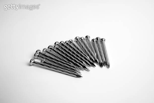 Pile Of Silver Shiny Sharp Metal Nails Closeup Photo Isolated On White ...