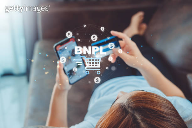 BNPL-Buy Now Pay Later shopping online icon , Online banking woman ...
