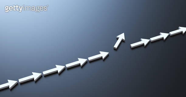 Arrow coming out from the advancing white arrows,different business ...