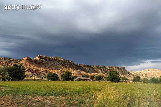 Monsoon thunderstorm building over the Virgin River Valley along ...