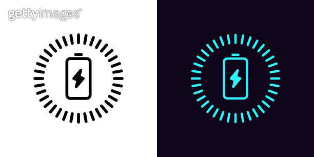 Outline charging battery icon, with editable stroke. Battery with ...