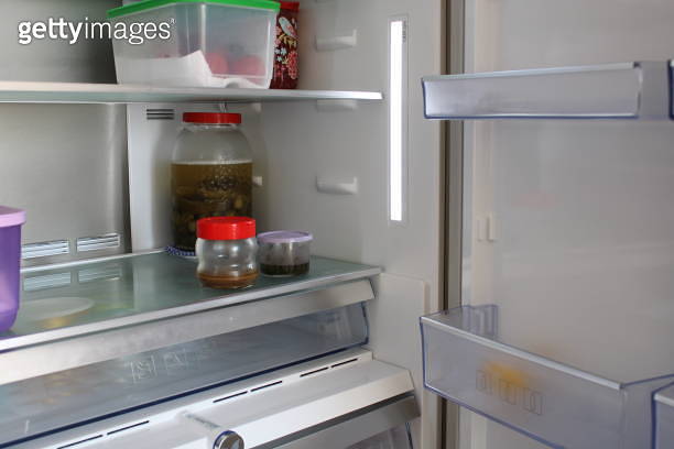 Empty refrigerator. Concept of poverty idea, food crisis, gluten ...