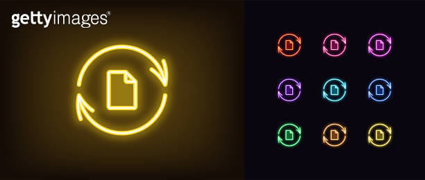 Outline neon file update icon set. Glowing neon update arrows frame ...