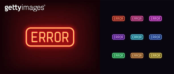 Outline neon Error icon set. Glowing neon text Error, technical failure ...