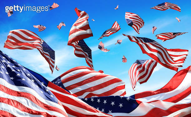 Large group of American flags flying over blue sky 이미지 (1486882823 ...