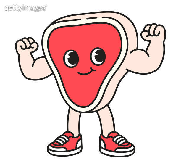 Funny cartoon meat steak flexing muscles (1776415627) 일러스트, 무료 일러스트 ...