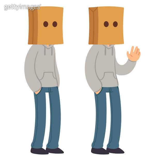 Cartoon anonymous character with paper bag on his head 이미지 (1488163811 ...