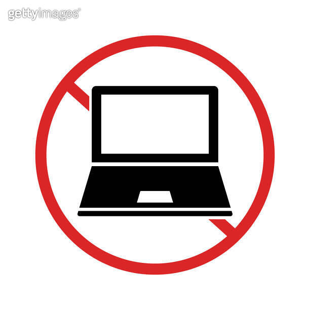 Laptop use prohibited icon. Laptop failure. Computer work prohibited ...