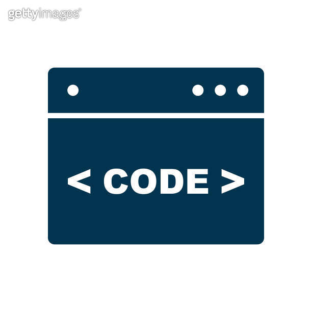Programming code and browser window silhouette icon. Source code ...