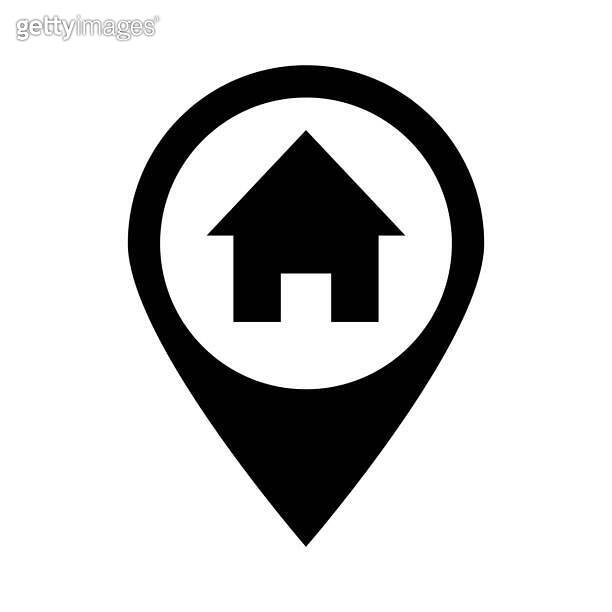 House map pin silhouette icon. Location of the house. Vector ...