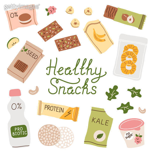 Healthy snacks hand drawn collection with lettering , doodle icons of ...