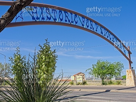 Passing through the city arch sign near downtown Fort Stockton Texas ...