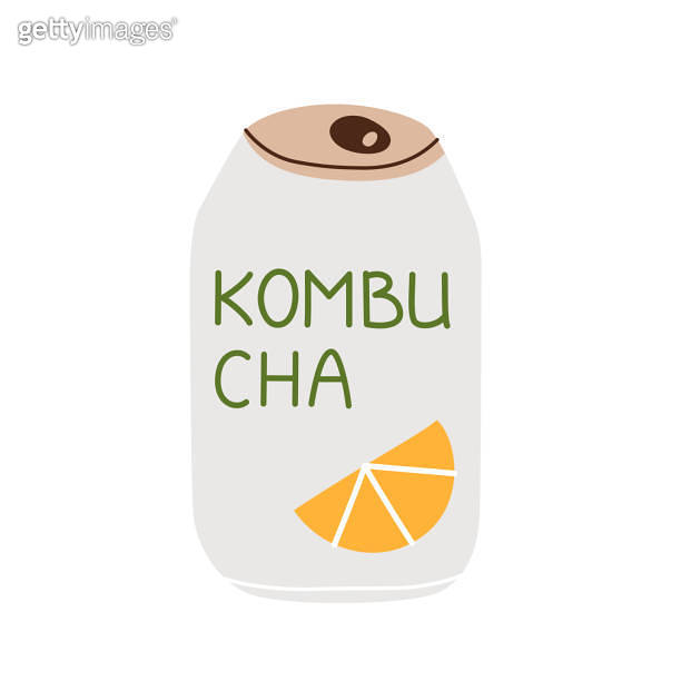 Fizzy kombucha can icon, vector doodle illustration of healthy vegan ...