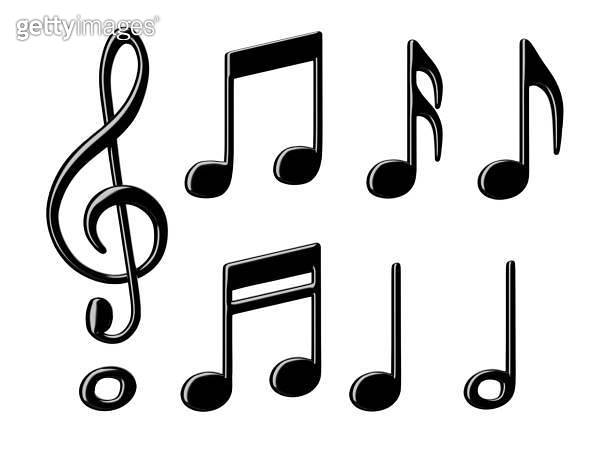 Set of glossy black music notes on white background 3D render ...