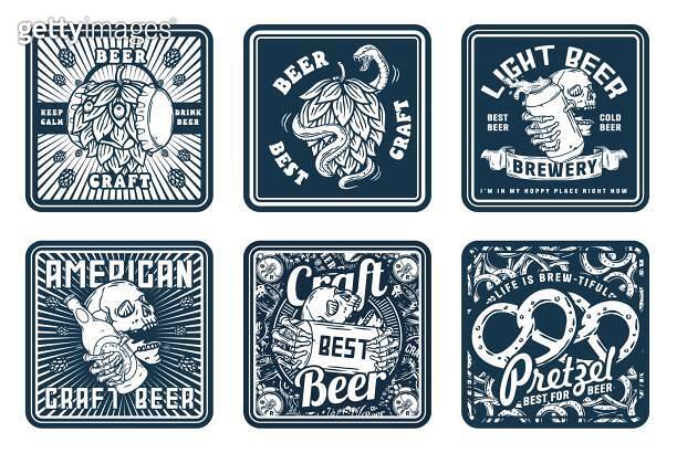 Monochrome beer bierdeckel vector set for design of brew beer in a ...