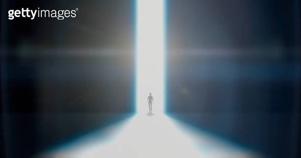 A man walking into the darkness from a beam of light 이미지 (1474976417 ...