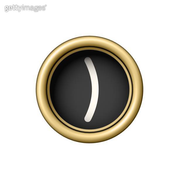 Bracket symbol. Vintage golden typewriter button isolated on white ...