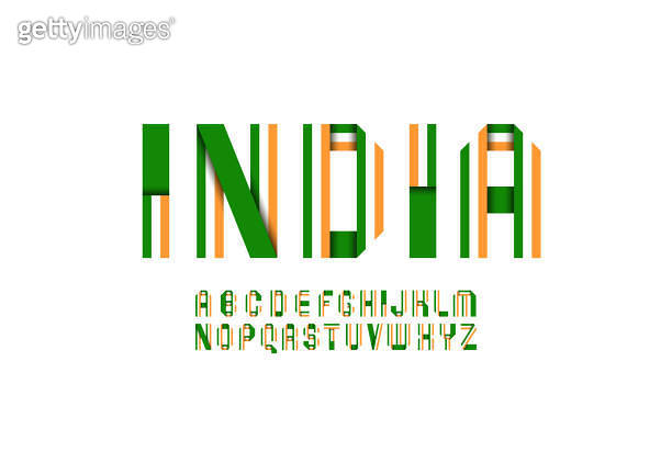 Font alphabet made in Indian style, letters folded from colored paper ...