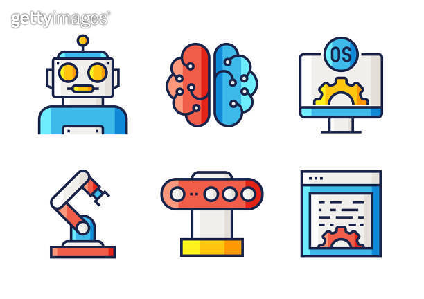 ROBOTICS ENGINEERING Related Vector Line Icons. Outline Symbol Collection 이미지 (1635652190) - 게티이미지뱅크
